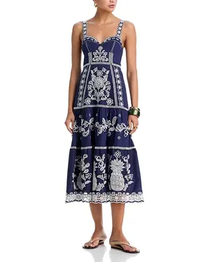 Farm Rio Sweetheart Neck Midi Dress - Blue