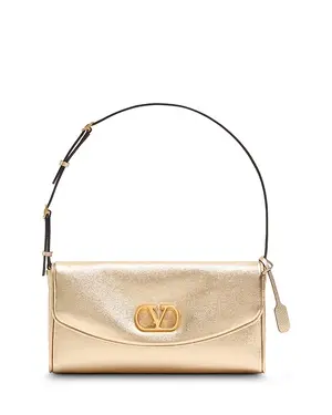 Valentino Garavani Vlogo Laminated Nappa Leather Small Shoulder Bag - Champagne