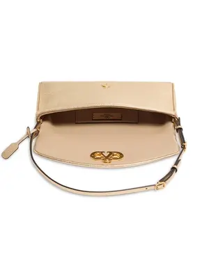 Valentino Garavani Vlogo Laminated Nappa Leather Small Shoulder Bag - Champagne