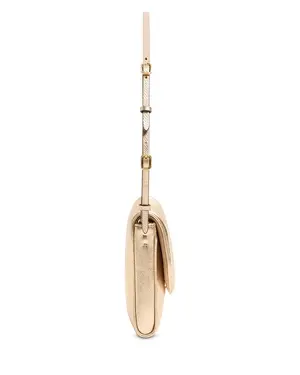 Valentino Garavani Vlogo Laminated Nappa Leather Small Shoulder Bag - Champagne
