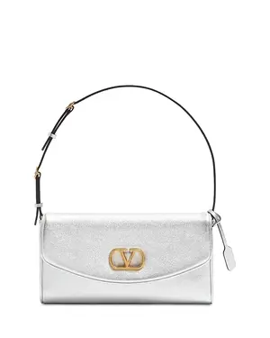 Valentino Garavani Vlogo Laminated Nappa Leather Small Shoulder Bag - Silver