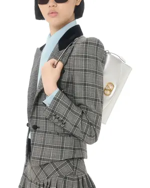 Valentino Garavani Vlogo Laminated Nappa Leather Small Shoulder Bag - Silver