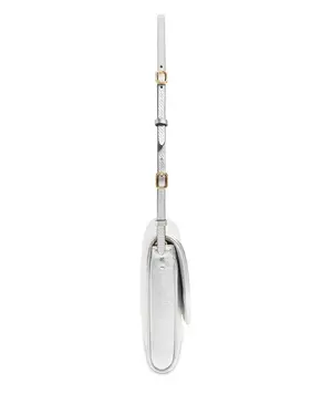 Valentino Garavani Vlogo Laminated Nappa Leather Small Shoulder Bag - Silver