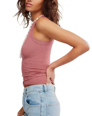 Free People So Soft Striped Ribbed Tank - Rose Combo