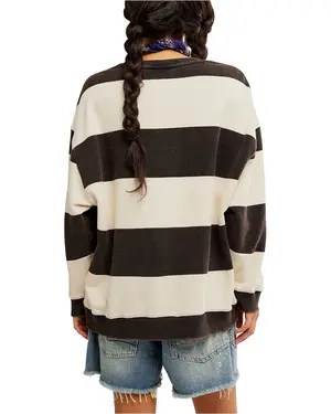 Free People Classic Stripe Crewneck Top - Black Combo