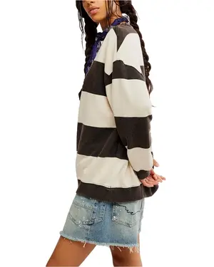 Free People Classic Stripe Crewneck Top - Black Combo