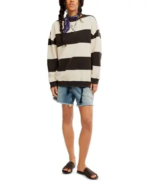 Free People Classic Stripe Crewneck Top - Black Combo
