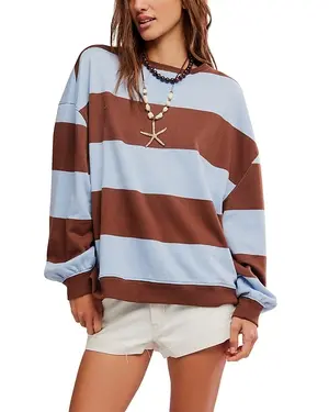 Free People Classic Stripe Crewneck Top - Periwinkle