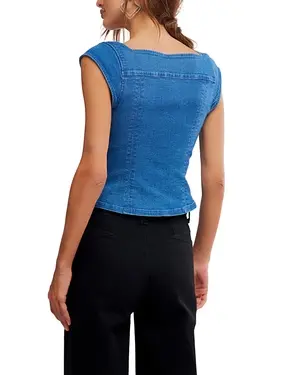 Free People Marilyn Denim Corset Top - Skylight