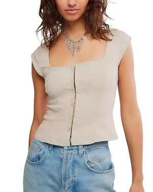 Free People Marilyn Denim Corset Top - Tofu