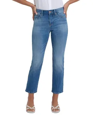 NYDJ Marilyn Floral Pocket High Rise Straight Ankle Jeans - Pacifica