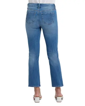 NYDJ Marilyn Floral Pocket High Rise Straight Ankle Jeans - Pacifica