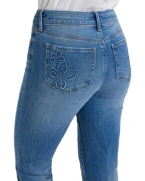 NYDJ Marilyn Floral Pocket High Rise Straight Ankle Jeans - Pacifica