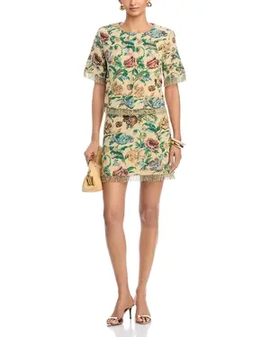 Kobi Halperin Celia Printed Skirt With Beaded Fringe