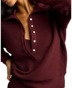 NEGATIVE Waffle Knit Pullover With Button Detailing Garnet