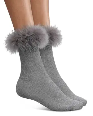 HIGH HEEL JUNGLE High Heel Jungle Frou Frou Faux Fur Trim Socks Grey