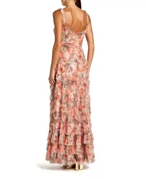 Mac Duggal Floral Mesh A-line Gown With Ruffle Detail