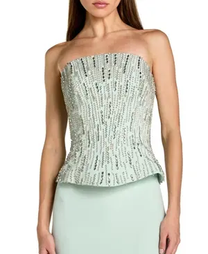 Mac Duggal Crepe Embellished Corset Strapless Column Gown
