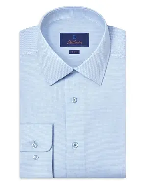 David Donahue Trim Fit Micro Dobby Solid Dress Shirt - Sky