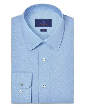David Donahue Trim Fit Diamond Dobby Dress Shirt - Sky