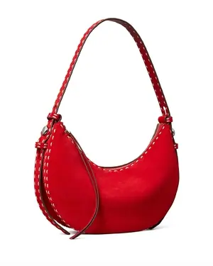Tory Burch Romy Half Moon Suede Shoulder Bag - Toucan Red