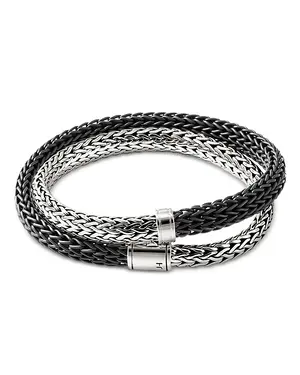John Hardy Sterling Silver Icon Leather Braid Double Wrap Bracelet Black