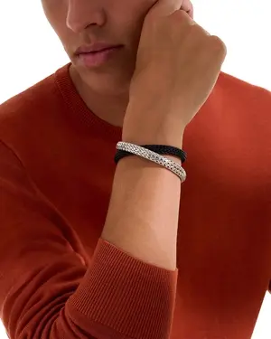 John Hardy Sterling Silver Icon Leather Braid Double Wrap Bracelet - Black