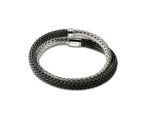 John Hardy Sterling Silver Icon Leather Braid Double Wrap Bracelet - Black