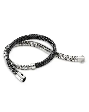 John Hardy Sterling Silver Icon Leather Braid Double Wrap Bracelet - Black