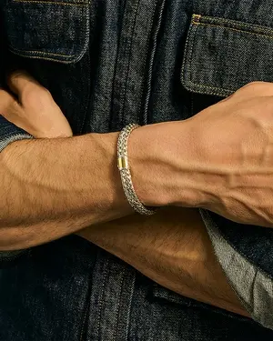 John Hardy 14k Yellow Gold & Sterling Woven Link Chain Bracelet - Silver