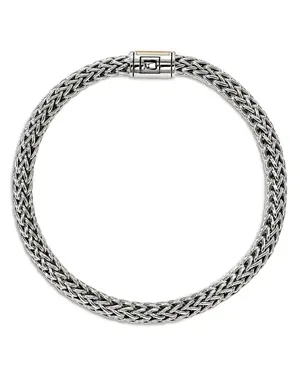 John Hardy 14k Yellow Gold & Sterling Woven Link Chain Bracelet - Silver