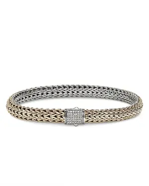 John Hardy 14k Bonded Gold & Sterling Icon Diamond Woven Link Bracelet - Silver