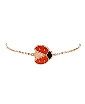 VAN CLEEF & ARPELS Lucky Spring Open Wings Ladybug Bracelet 18k Rose Gold With Carnelian And Onyx - Pink