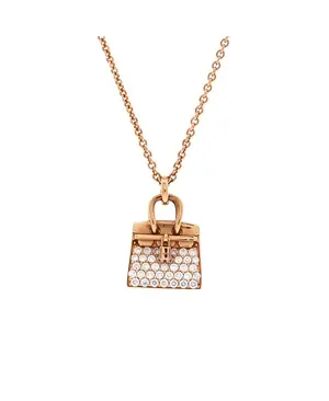 Hermès Birkin Amulette Nm Pendant Necklace 18k Rose Gold And Diamonds - Pink