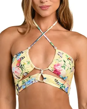 L'Agence Sirena Garden Butterflies Halter Bikini Top Multi