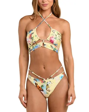 L'Agence Sirena Garden Butterflies Halter Bikini Top - Multi