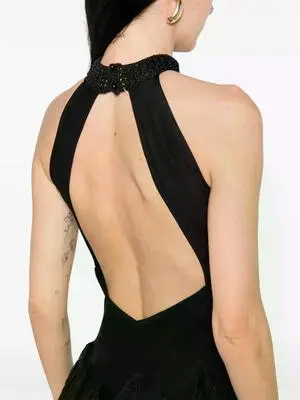 BLESS Tassel Crocheted Maxi Dress - Black