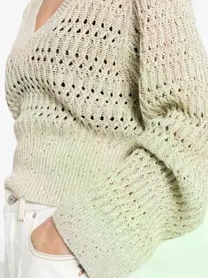 Brunello Cucinelli V-neck Openwork Knit Sweater - Neutrals