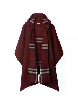 Burberry Cashmere Hooded Cape With Embroidered Equestrian Knight Design - Red