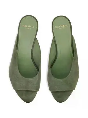 Balmain Suede Open-toe Mules - Green