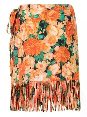 Pinko Floral-pattern Fringed Skirt
