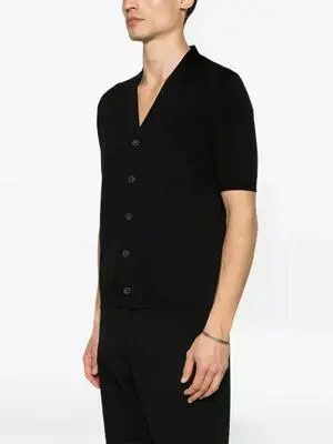 LUIGI GENTILE Short-sleeved V-neck Cardigan - Black