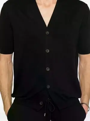 LUIGI GENTILE Short-sleeved V-neck Cardigan - Black