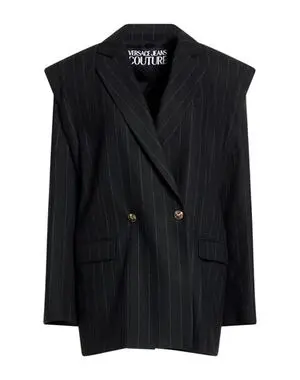 Versace Wool Blend Pinstriped Blazer - Black