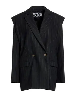 Versace Wool Blend Pinstriped Blazer - Black