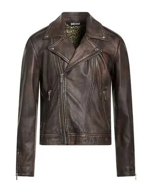 Just Cavalli Dark Lambskin Biker Jacket - Dark Brown