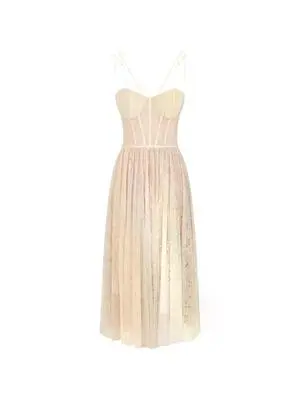 Elisabetta Franchi Floral Lace Bustier Dress - Neutrals