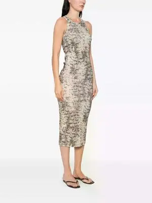 Pinko Ribbed Slim-fit Snake Print Midi Dress