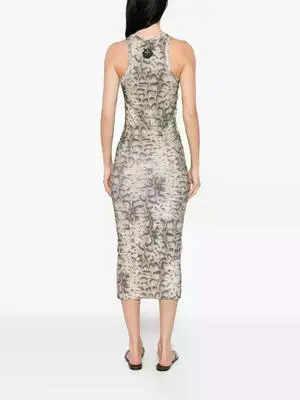 Pinko Ribbed Slim-fit Snake Print Midi Dress