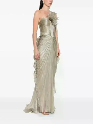 IRIS SERBAN Aria Floral One-shoulder Maxi Dress - Grey